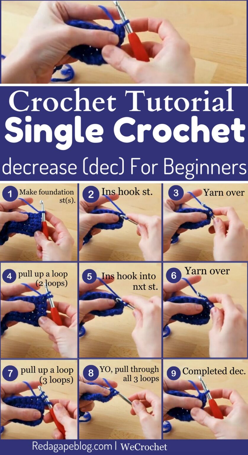 How to Single Crochet Decrease (SC2tog) Tutorial For Novices - Red ...