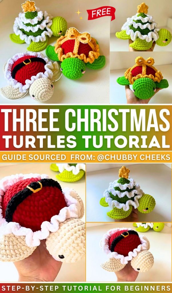 3 Easy and Festive Crochet Christmas Turtles (Tree, Gift & Santa) - Red ...