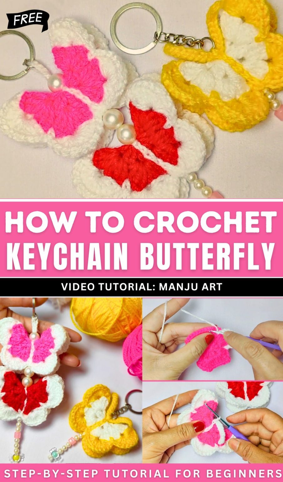 How to Crochet Beautiful Keychain Butterfly for Beginners - Red Agape Blog