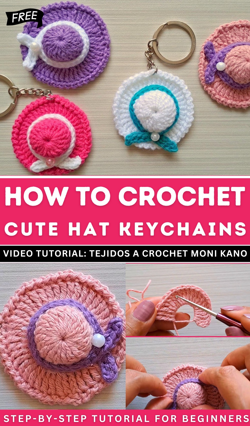 How to Crochet Cute Sun Hat Keychain for Summer - Red Agape Blog