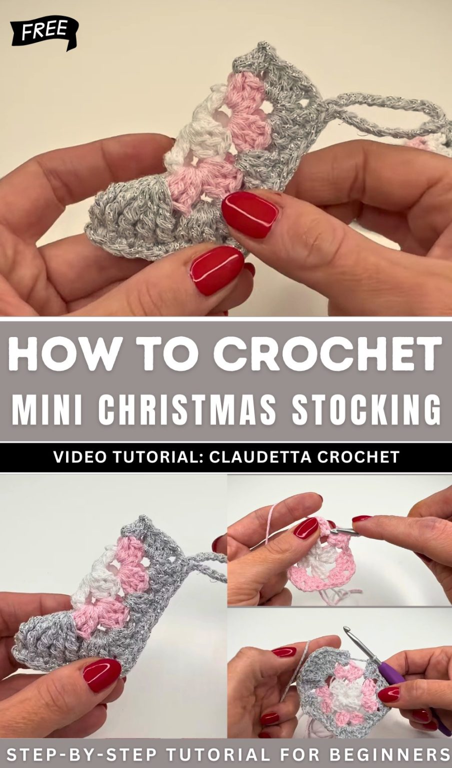 How to Crochet Mini Christmas Stocking for Decor - Red Agape Blog