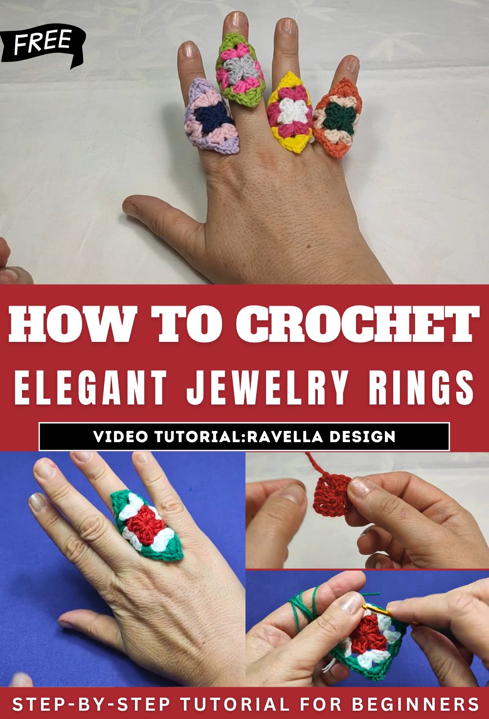 How to Crochet Elegant Jewelry Rings with Granny Squares - Red Agape Blog