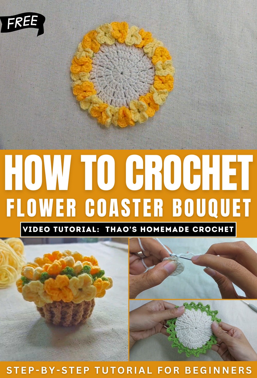 How to Crochet Flower Coaster Bouquet – Easy DIY Gift Idea - Red Agape Blog