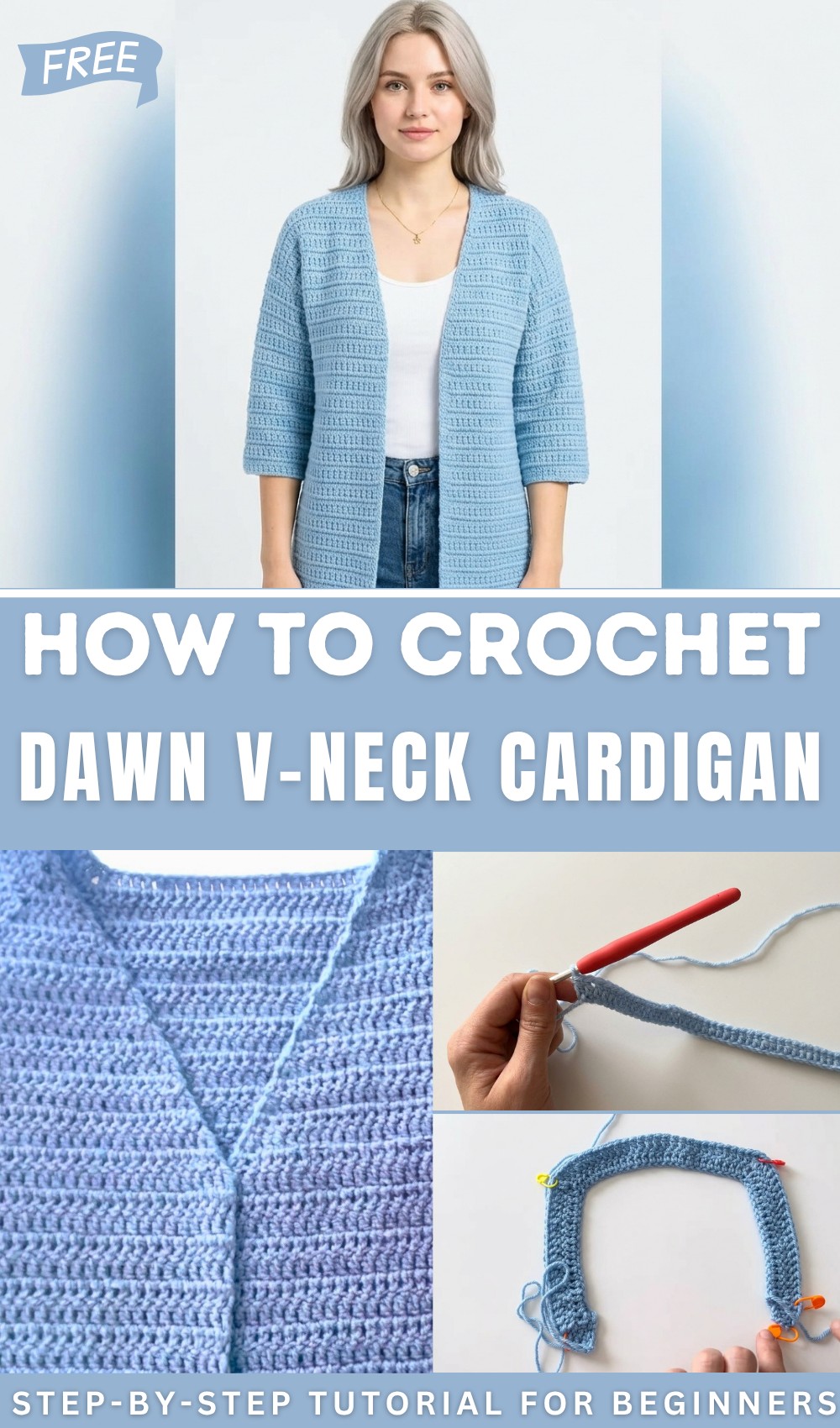 Beautiful Crochet V-Neck Cardigan Free Pattern for Everyday Comfort ...